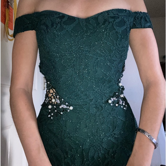 Jodi Kristopher | Dresses | Emerald Green Off The Shoulder Maxi Prom ...